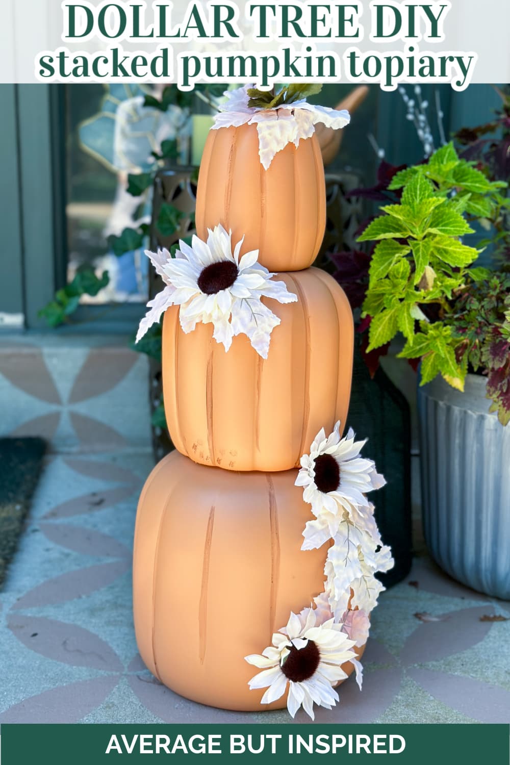 Dollar Store DIY Pumpkin Topiary - Average But Inspired
